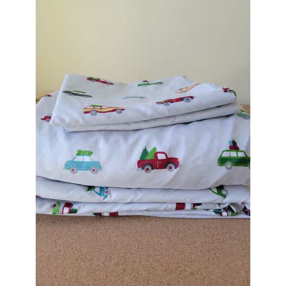 Bedding | London Kaye Christmas Car Truck Light Bluegrey With Red Truck ...